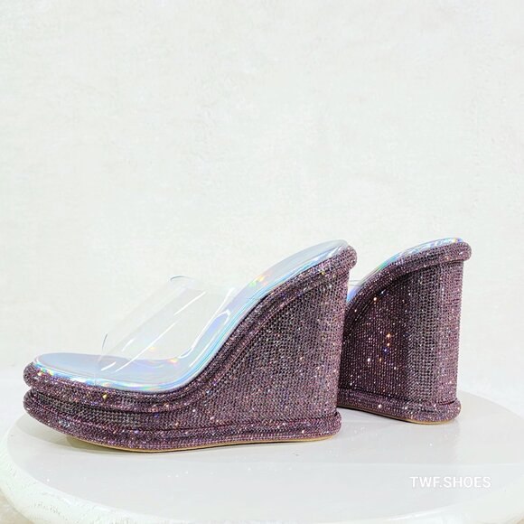 Cape Robbin | Shoes | Zesty Purple Hologram Rhinestone Platform Wedge ...
